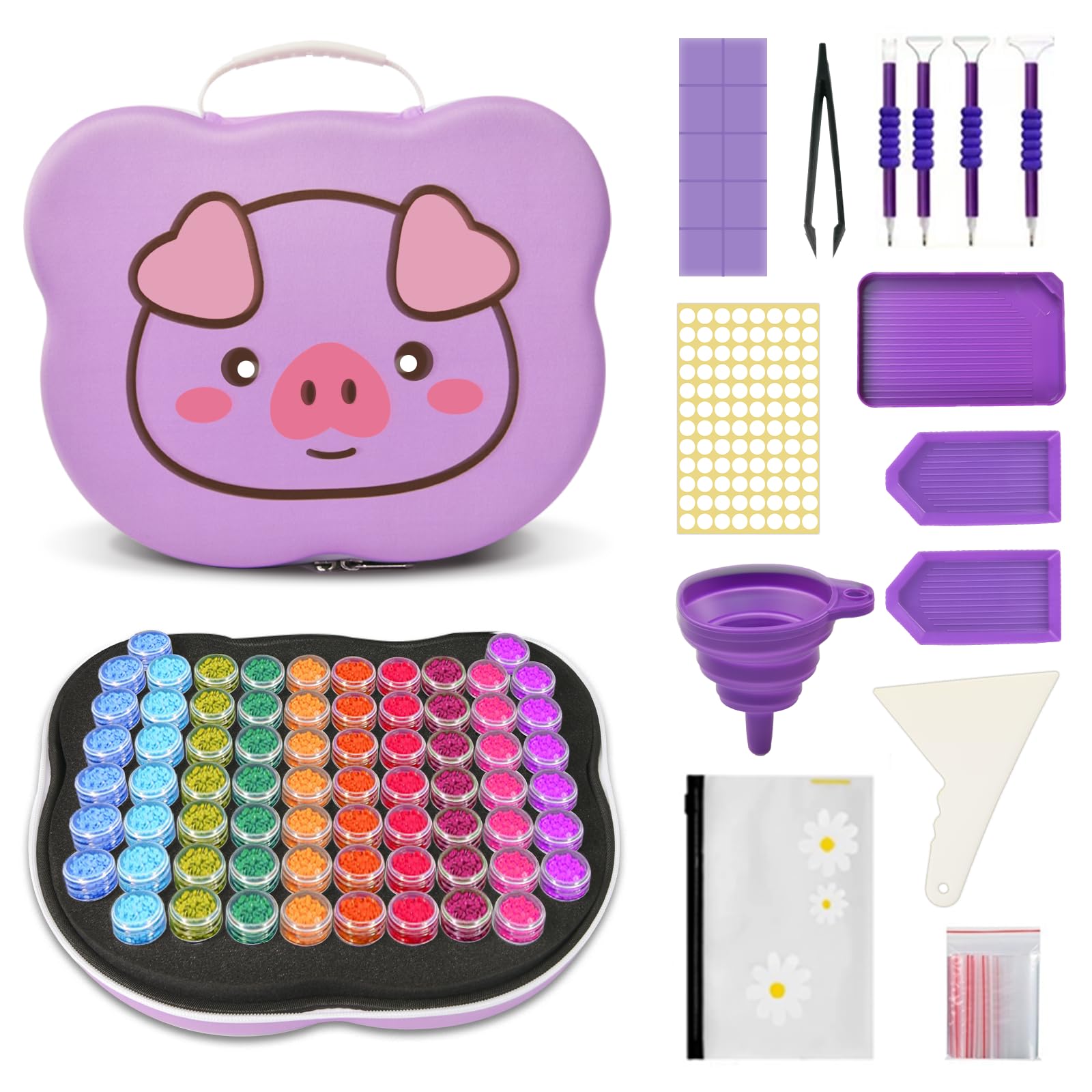 AYIYUN 70 Slots Diamond Painting Storage Containers, Diamond Art Accessories and Tools, Diamond Painting Accessories Kit (Purple Bear)
