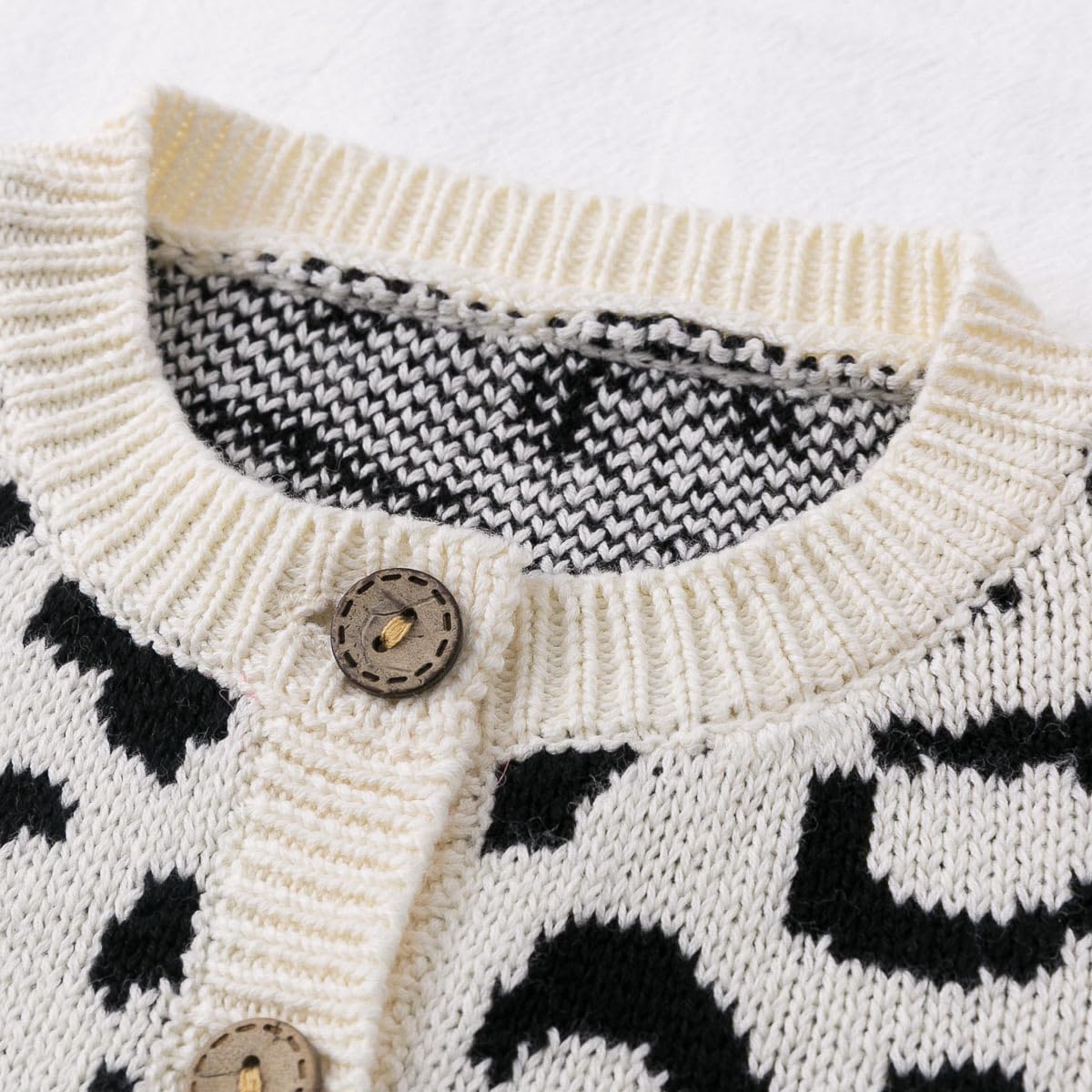 Simplee kids Baby Sweater Animal Leopard Printed Baby Cardigan for Autumn Fall 12-18 Months Black