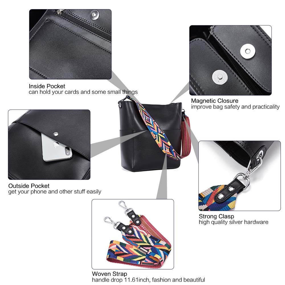 BROMEN Hobo Bags for Women Leather Handbags Designer Shoulder Bucket Crossbody Purse Black