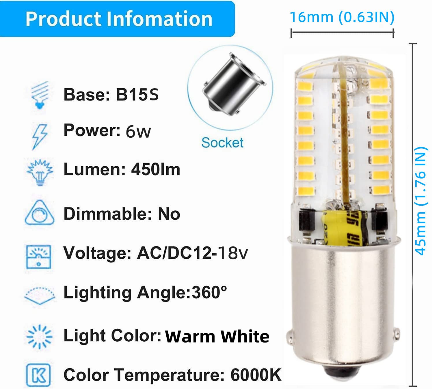 Ba15s 1156 P21w Led 12V Ac/Dc 6w Low Voltage Bulbs, 1141 S8 Single Contact Bayonet Base, 3000K Warm White, for Landscape Lighting, RV, Camper, Outdoor Path Lighting Deck Lighting. (Pack of 4)