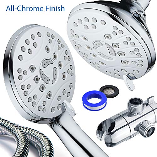 AquaSpa High Pressure 48-mode Luxury 3-way Combo – Dual Rain & Handheld Shower Head – Extra Long 6 Foot Stainless Steel Hose – Extra Large Face – Anti Clog Jets – All Chrome Finish – Top US Brand