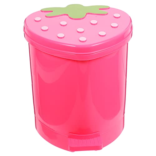 Cute Strawberry Desk Trash Can,Wastebasket Garbage Container Mini Desktop Trash Can, Plastic Strawberry Swing Lid Countertop Trash for Food Organizer for Office, Room, rubbish bin Desk small trash bin ( Pink )