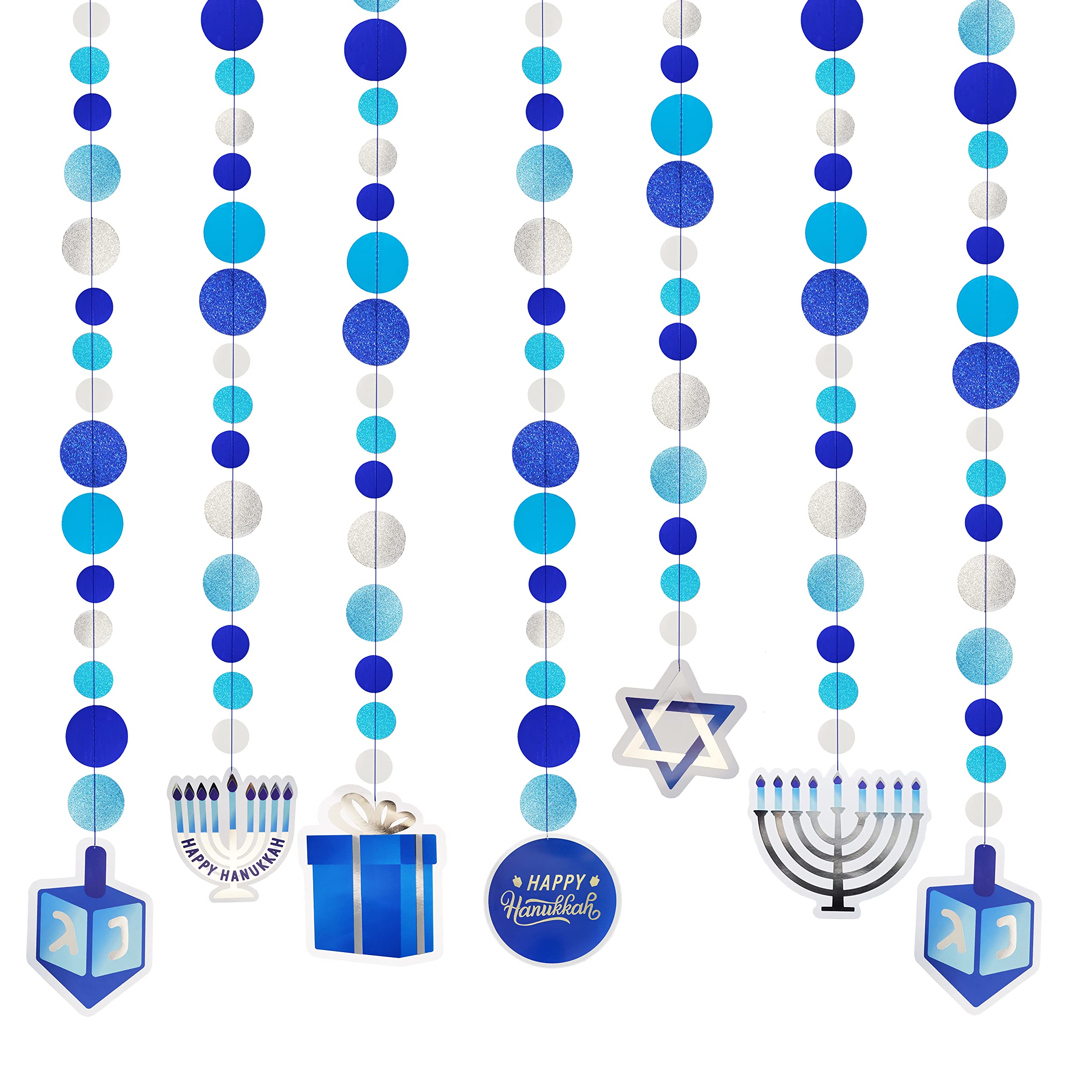 The Dreidel Company Hanukkah Swirl Decorations, Circle Designs, Includes 12 Swirls with Foil Hanukkah Cutouts 24" and Swirls Alone Hang 18" (Single)