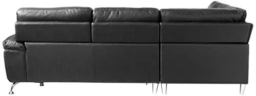 Cortesi Home Boston Leather Sectional Sofa with Left Chaise Lounge, Black