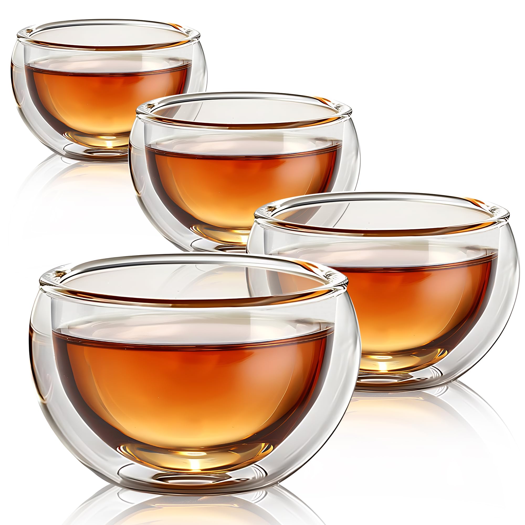 YMMIND 4 Pack Double Walled Glass Teacups Insulated Glasses - (4oz / 120ml) Heatproof Borosilicate Tea Cup, Mini Espresso Cups Gift Box