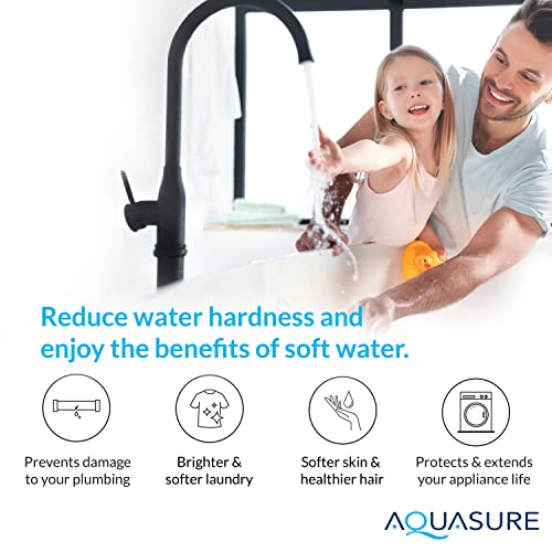 Aquasure Harmony Series 64,000 Grains Whole House Water Softener Bundle with Automatic Digital Metered Control Head and Triple Purpose Sediment/GAC/Zinc Pre-Filters, Reduces Hardness (4-6 bathrooms)