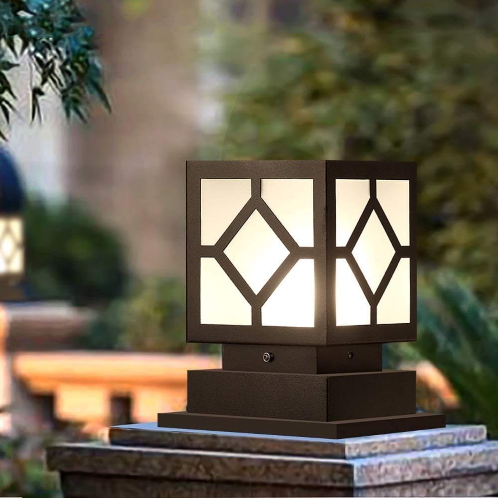 Bwldma Square Retro Courtyard Lamp Led Outdoor Waterproof Post Lamp Retro Industrial Home Garden Pillar Light Glass Lampshade Gate Villa Courtyard Park Column Headlight (Size : 28cm)