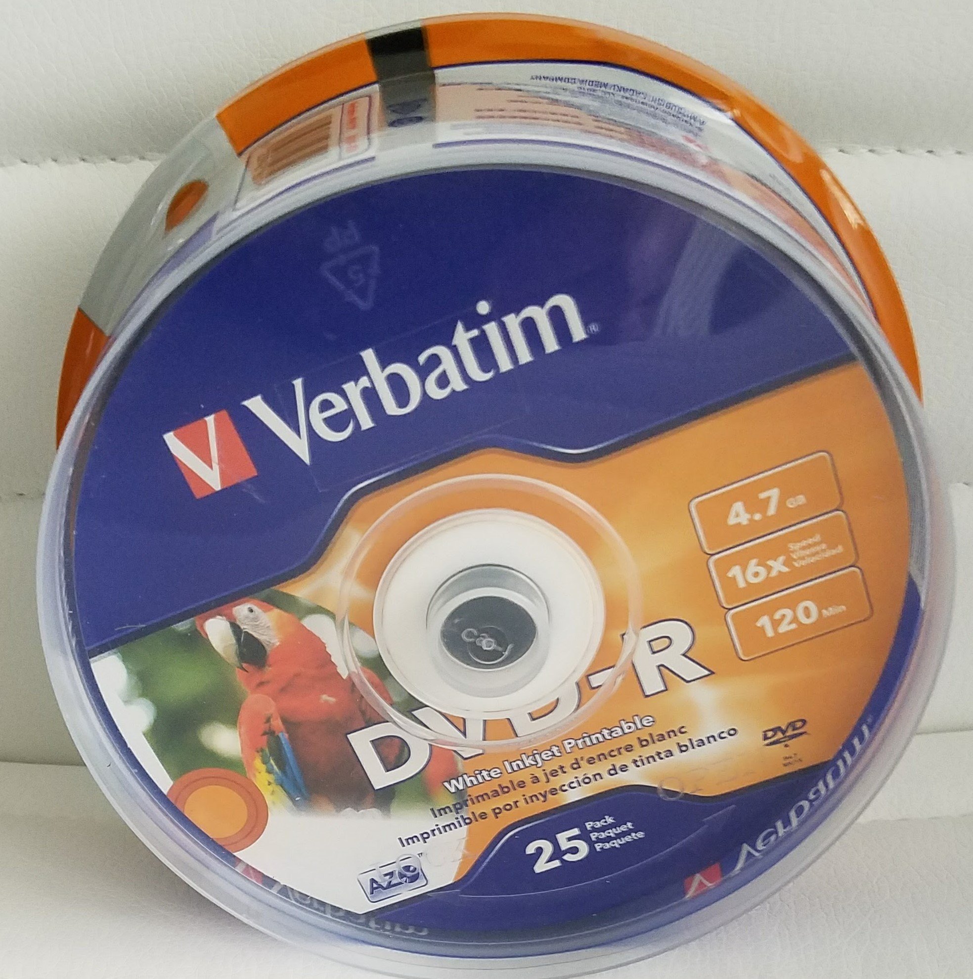 Verbatim DVD-R 4.7Gb 16X White Inkjet Hub Printable 25pk Spindle