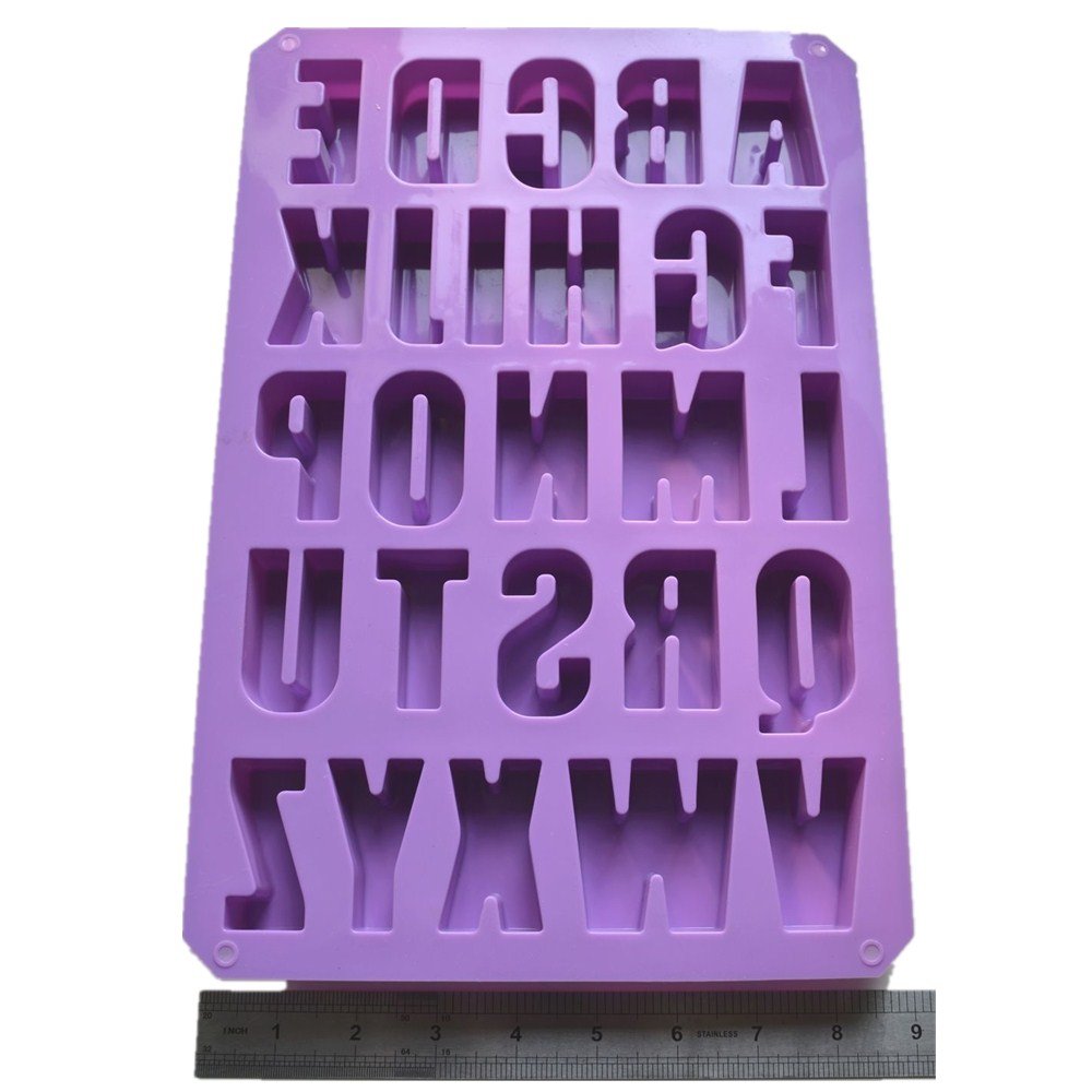 Allforhome 26 Cavities Alphabet Silicone Chocolate Making Molds Cake Pans Handmade Soap Molds Biscuit Resin Clay Craft Art DIY Cake Decorating Molds Ice Cube Tray