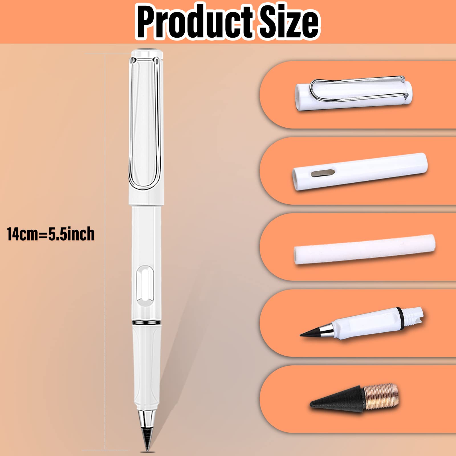 Ablink 6pcs Everlasting Pencil, Inkless Pencils Eternal with 6pcs Replacement Nibs, Infinity Pencil Magic Pencils, Portable Reusable Erasable Writing Pencil, for Writing Art Sketch Painting Tool