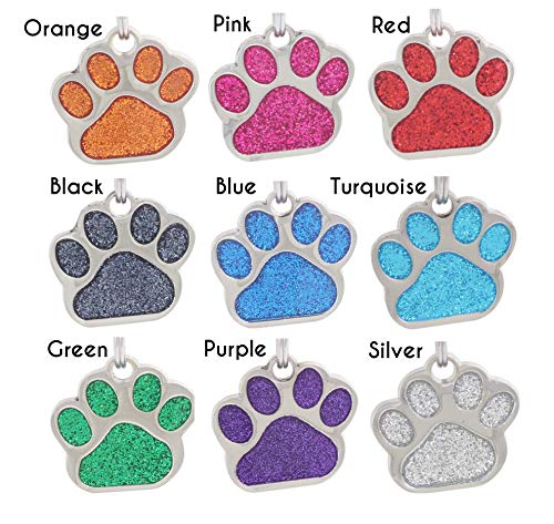 io tags Pet ID Tags, Personalized Dog Tags and Cat Tags, Custom Engraved, Easy to Read, Cute Glitter Paw Pet Tag (Pink)