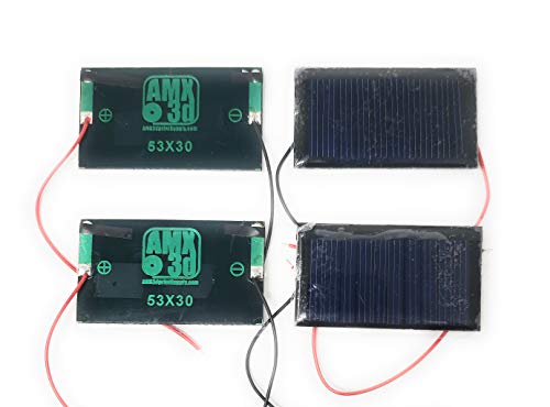 AMX3d AMX Solar 5V 30mA 53X30mm Micro Mini Power Solar Cells for Solar Panels with Wires- DIY Projects - Toys - Solar Charge 3.6v 4 Pcs