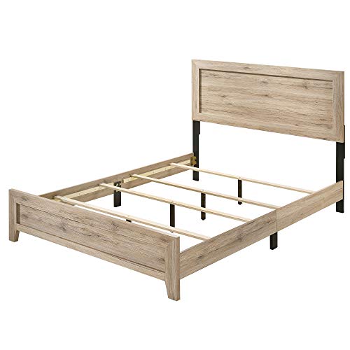 Benjara Wooden Eastern King Bed with Grains and Knots, Brown