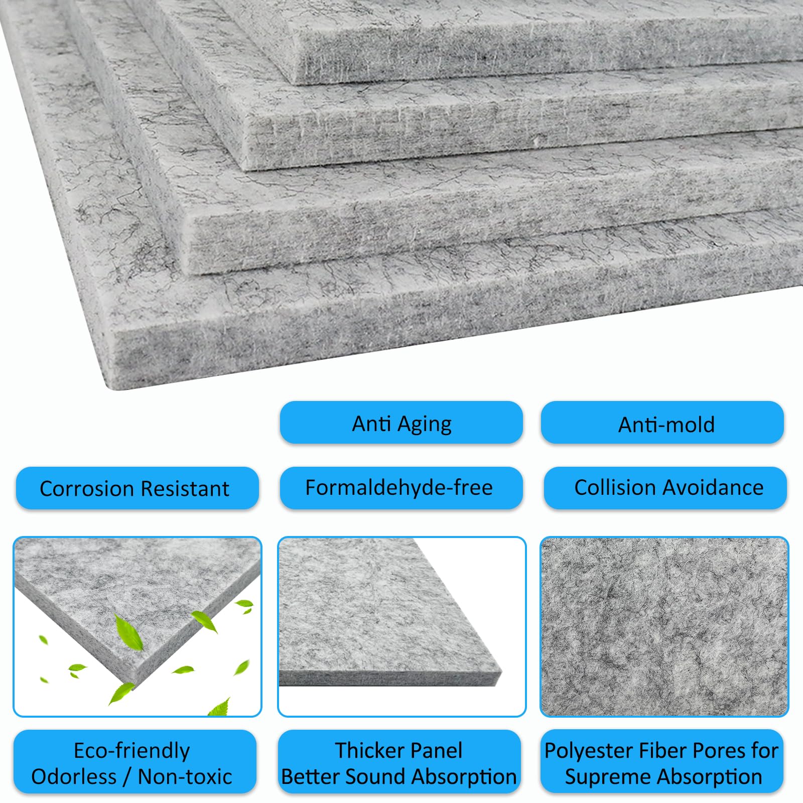 BXI Thickened Sound Absorbing Panels - 12 Pack 12 X 12 X 0.5 Inches Dense Acoustic Panels, Echo Noise Reducing Sound Panels, Tackable Studio Panels for Wall and Ceiling Acoustic Treatment