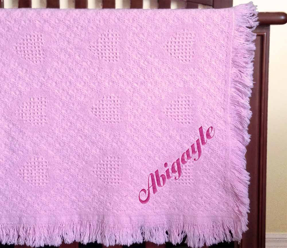 Custom Embroidered Monogrammed Pink Girl Cotton Woven Personalized Baby Blanket