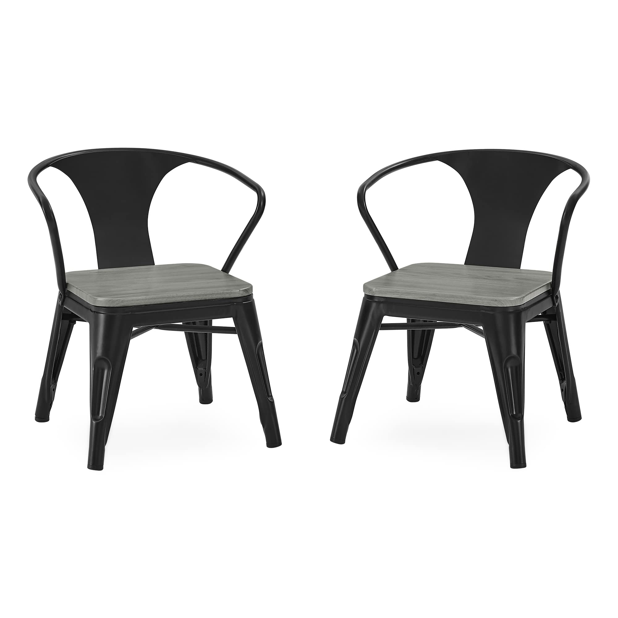 Delta Children Bistro Kids Play Table + Bistro 2-Piece Chair Set (Bundle), Black Metal/Grey Barnboard