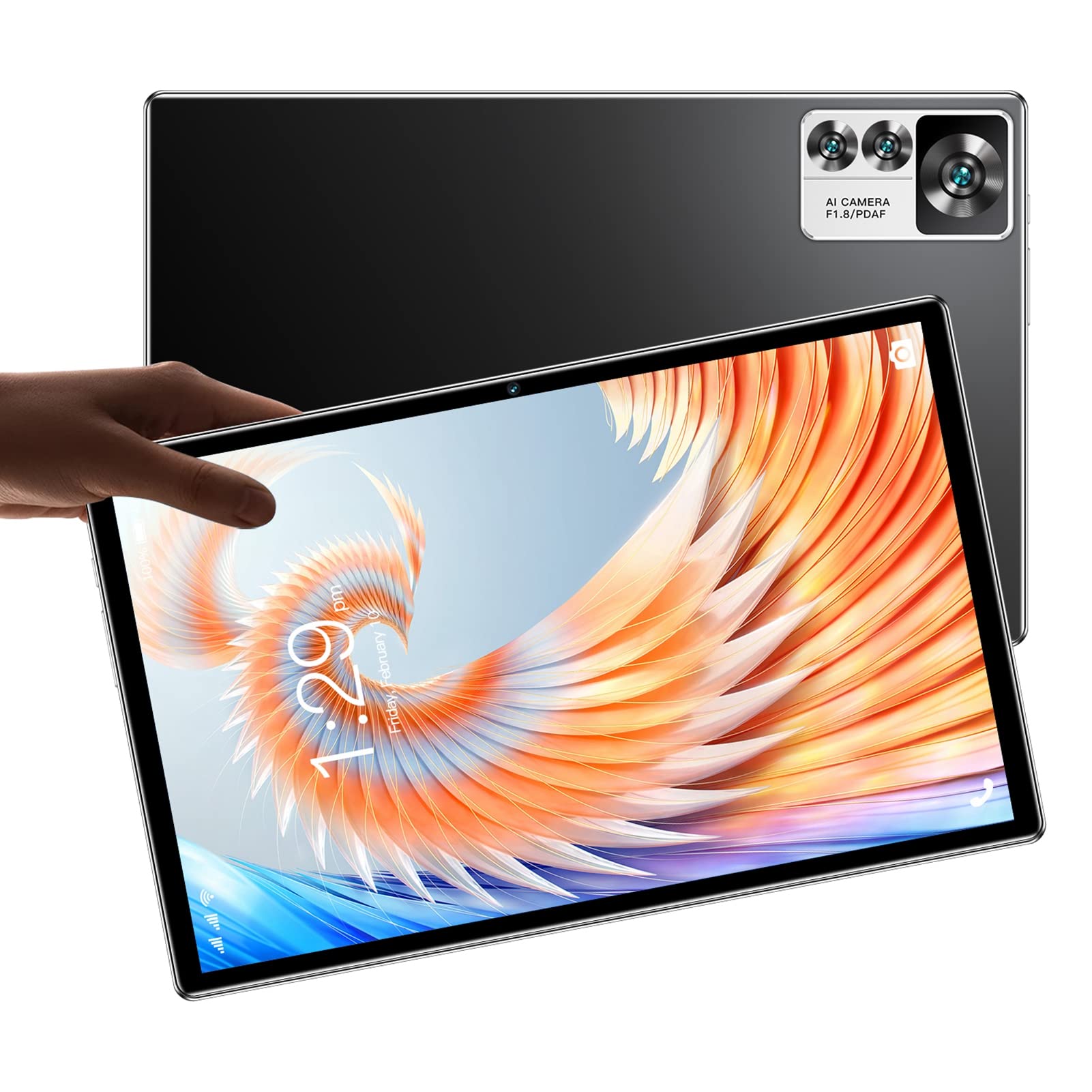AMONIDA 10.1in Tablet, 100‑240V Black Dual Card Dual Standby Tablet PC 1080P FHD Octa Core CPU Front 800W Rear 1600W 4G Unlocked for Home (US Plug)