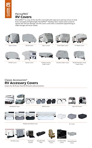 Classic Accessories Over Drive PermaPRO Travel Trailer Cover, Fits 24' - 27' RVs, Camper RV Cover, Customizable Fit, Water-Resistant, All Season Protection for Motorhome, Grey