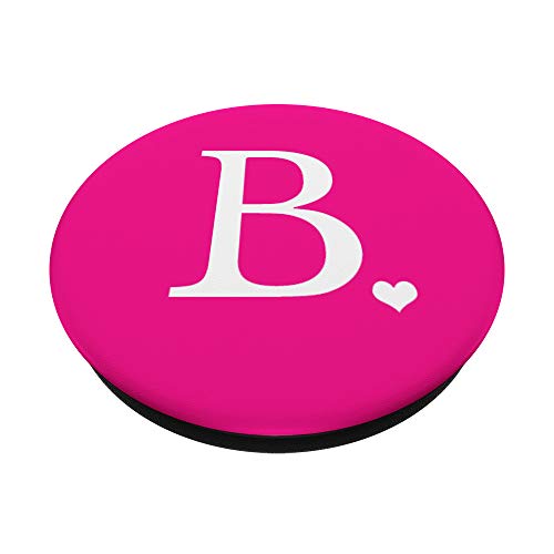 White Initial Letter B heart Monogram on Hot Pink PopSockets PopGrip: Swappable Grip for Phones & Tablets
