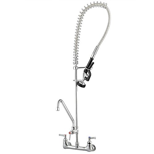 Aquaterior 44" Height Wall Mount Commercial Kitchen Pre Rinse Faucet Restaurant Sink Sprayer Faucets with Add-on Riser 12Inch Rotatable Spout CUPC NSF CEC