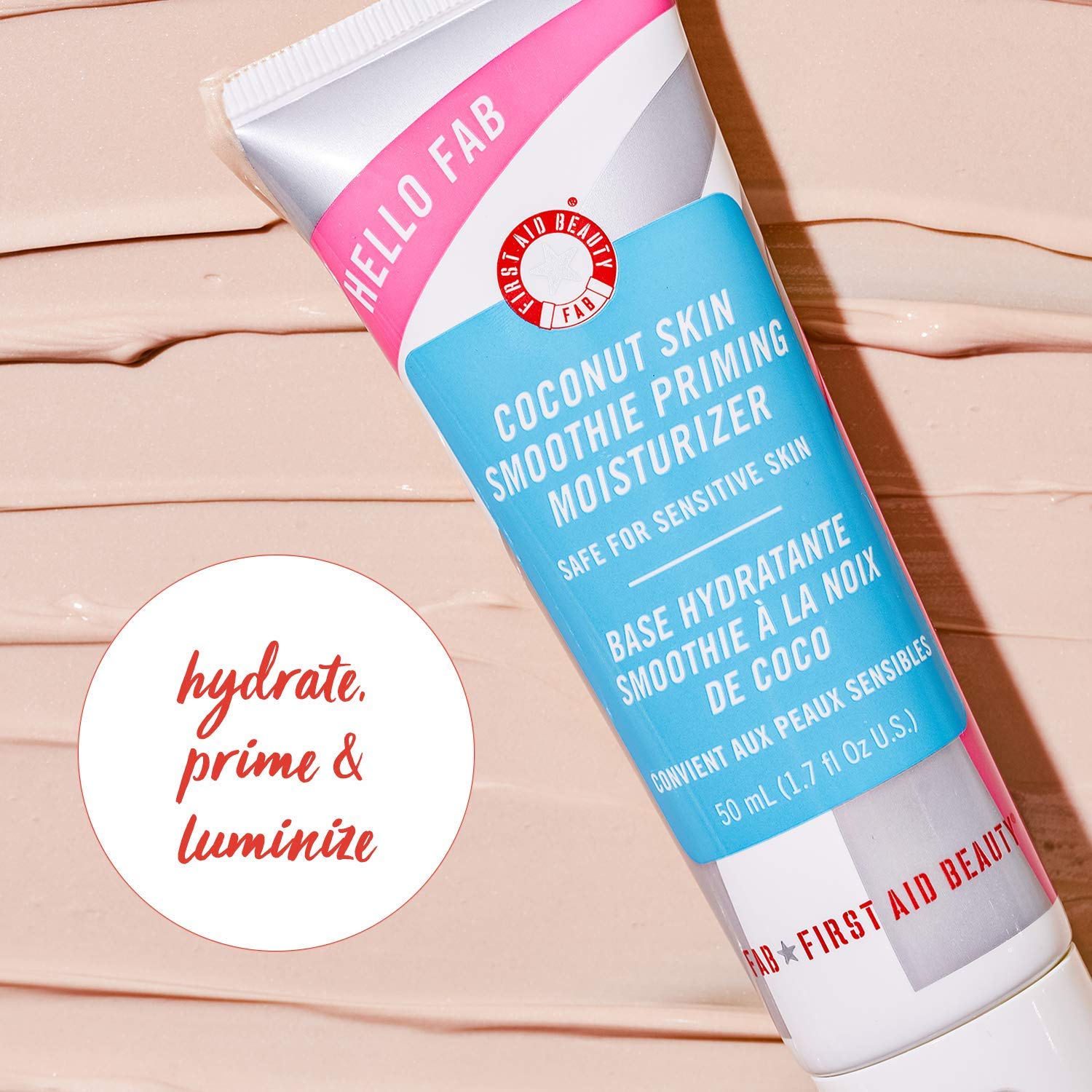 First Aid Beauty Hello FAB Coconut Skin Smoothie Priming Moisturizer, 2-in-1 Moisturizer and Makeup Primer β 1.7 Oz.