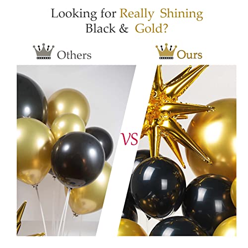 Black and Gold white balloon garland arch kit 136Pcs with Starburst crown 4D Agate balloons for birthday anniversary graduation prom party decorations