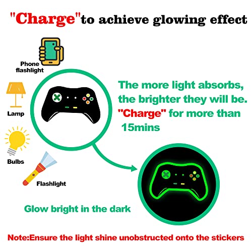 Gamer Wall Decals Stickers Glow in The Dark Wall Decals Game Wall Stickers Gaming Controller Wall Decals Game Room Decor Video Game Decal for Boys Kids Girls Bedoom Playroom Wall Decor⦠(Green)