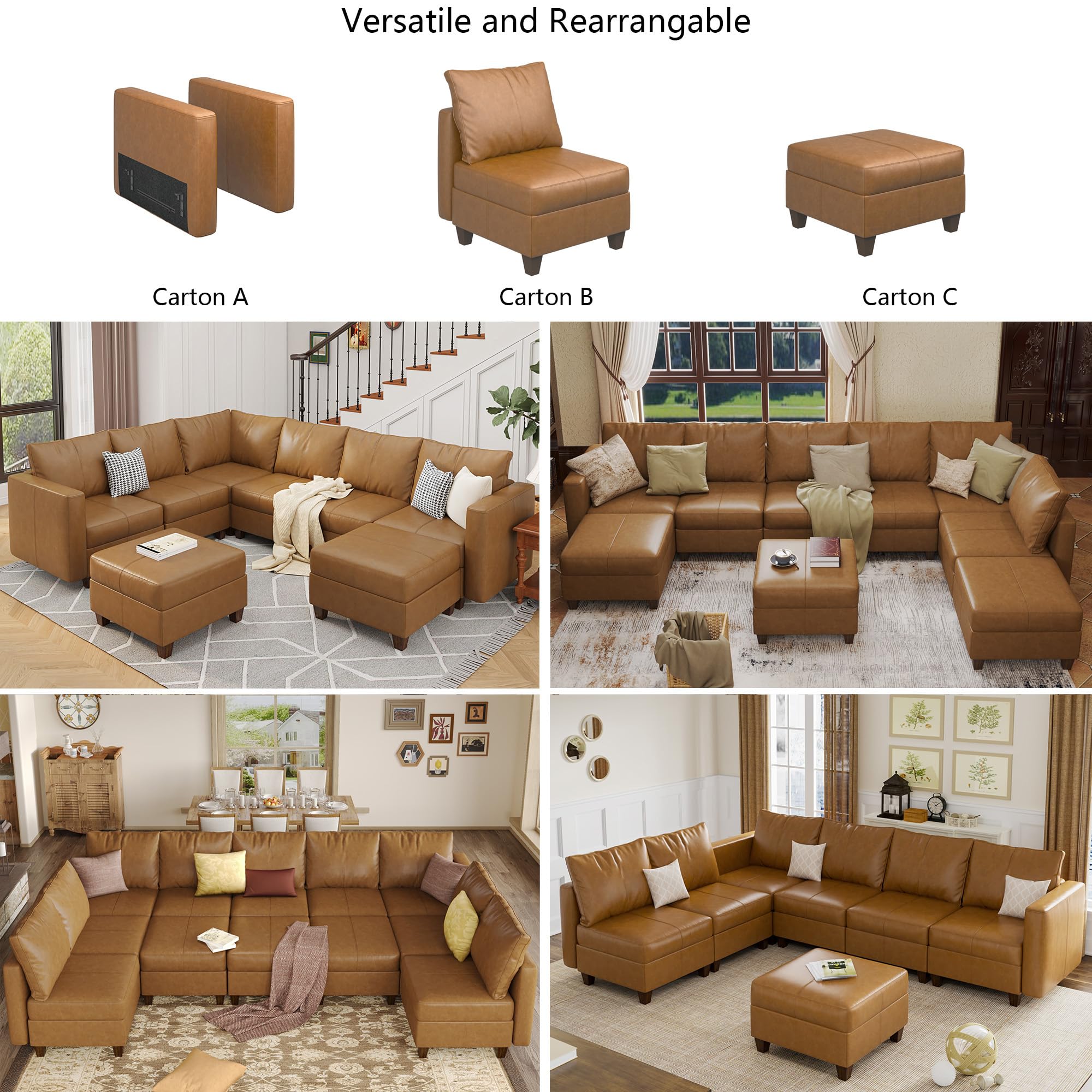 EASE MOOSE Modular Sectional Accent Chair with Storage Seat, Faux Leather Armchair Modern Single Sofa Club Chair for Living Room