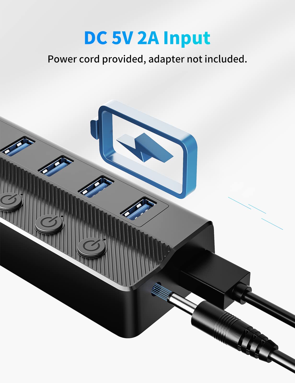 6-Port USB 3.0 Hub, LURMMUE USB Splitter for Laptop with Individual On/Off Switches and Light, 3ft Long Cord, USB Port Hub Extension for PC and Computer