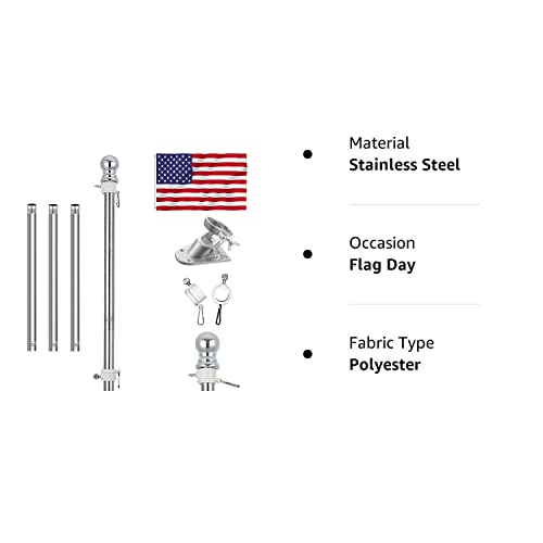 American flag with pole,Flag poles kit for 3 x 5 Flags Holder,Including 100% Polyester Flags, 6 FT stainless steel No Tangle Spinning Pole and 2-Position Flag Pole Bracket(American flag)