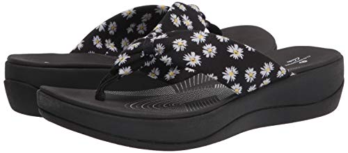 Clarks Women's Arla Glison Flip-Flop, Black Textile With Daisies, 8