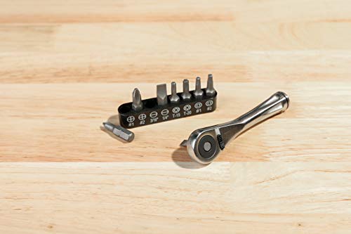 ARES 70040-1/4-Inch Drive Close Quarter Micro Bit Ratchet | Mini Screwdriver with High Torque 72-Tooth Gearhead - 5 Degree Sweep - Spring Loaded Detent Ball Bit Holder