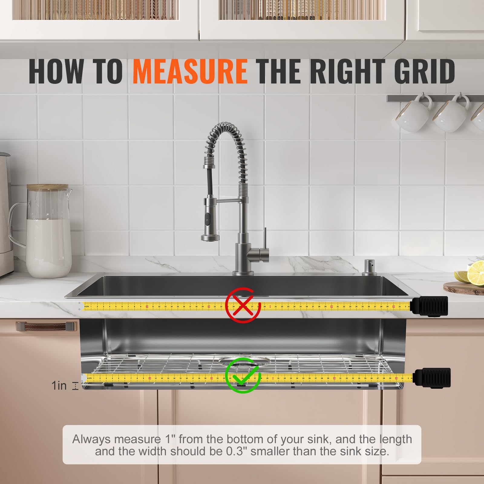 VEVOR Sink Protector Grid, 27.5"x13.5" Stainless Steel Sink, Rear Drain Sink Grates with R10 Corner Radius, Large Sink Bottom Grids, Universal Bowl Rack Sink Accessories For Kitchen Sink, Silver