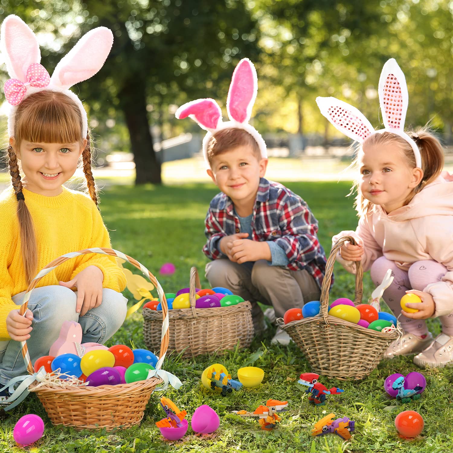 CUTE STONE 12 Pack Filled Easter Eggs with Dinosaur Building Blocks Sets, Easter Basket Stuffers Easter Party Favors for Boy, Girls and Kids