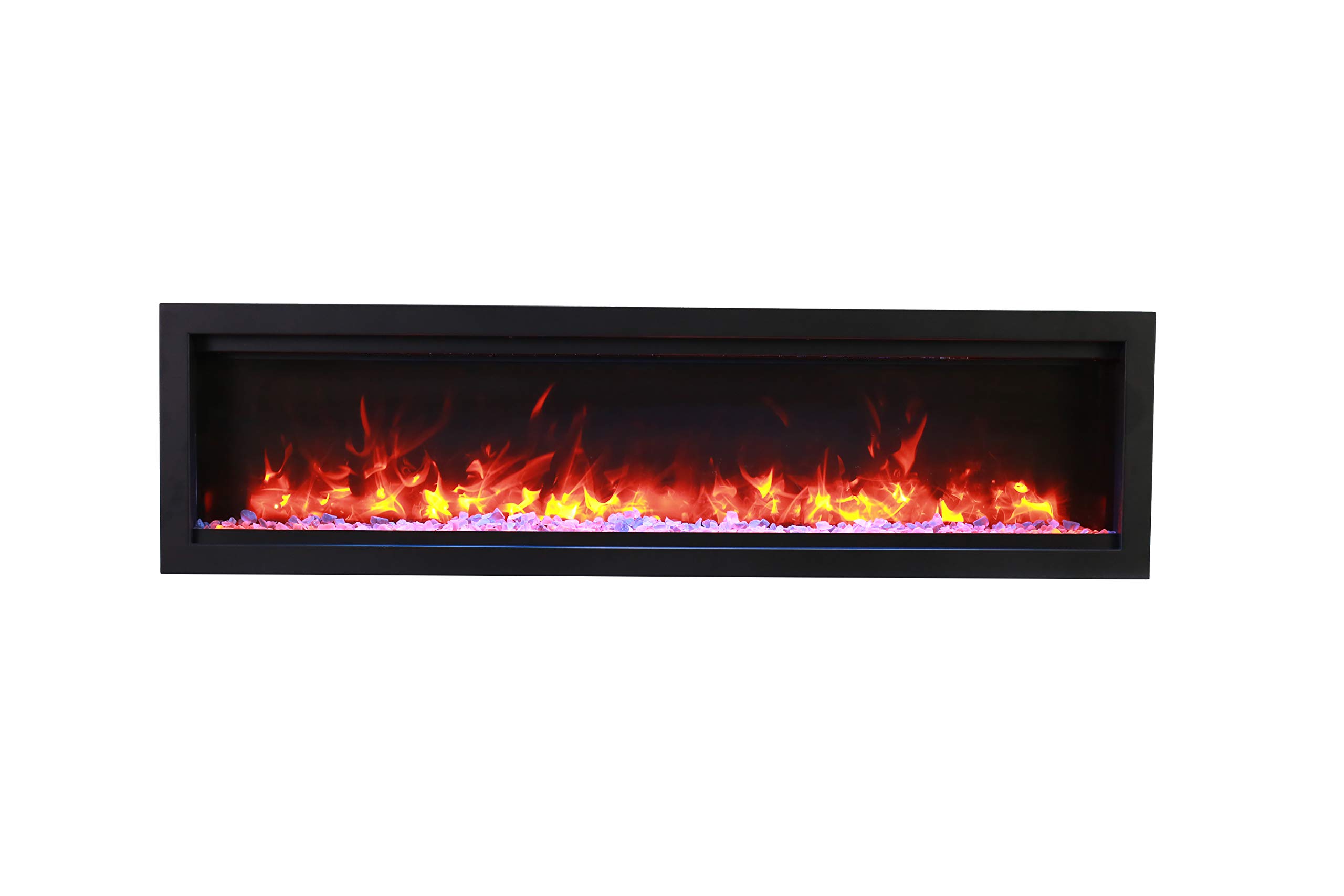 Amantii SYM-74-BESPOKE Symmetry Series Bespoke 74-Inch Built-in Electric Fireplace with Remote, Ice Media, Black Steel Surround