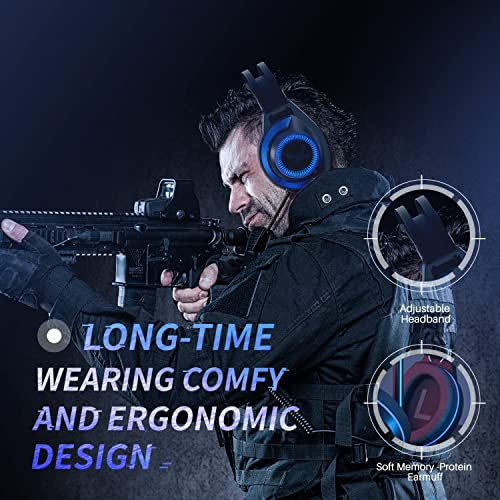 Gaming Headset with 7.1 Surround Sound and Noise Canceling Mic & Memory Foam Ear Pads Gaming Headphones for PC, PS5, Xbox One, Nintendo Switch (Blue)