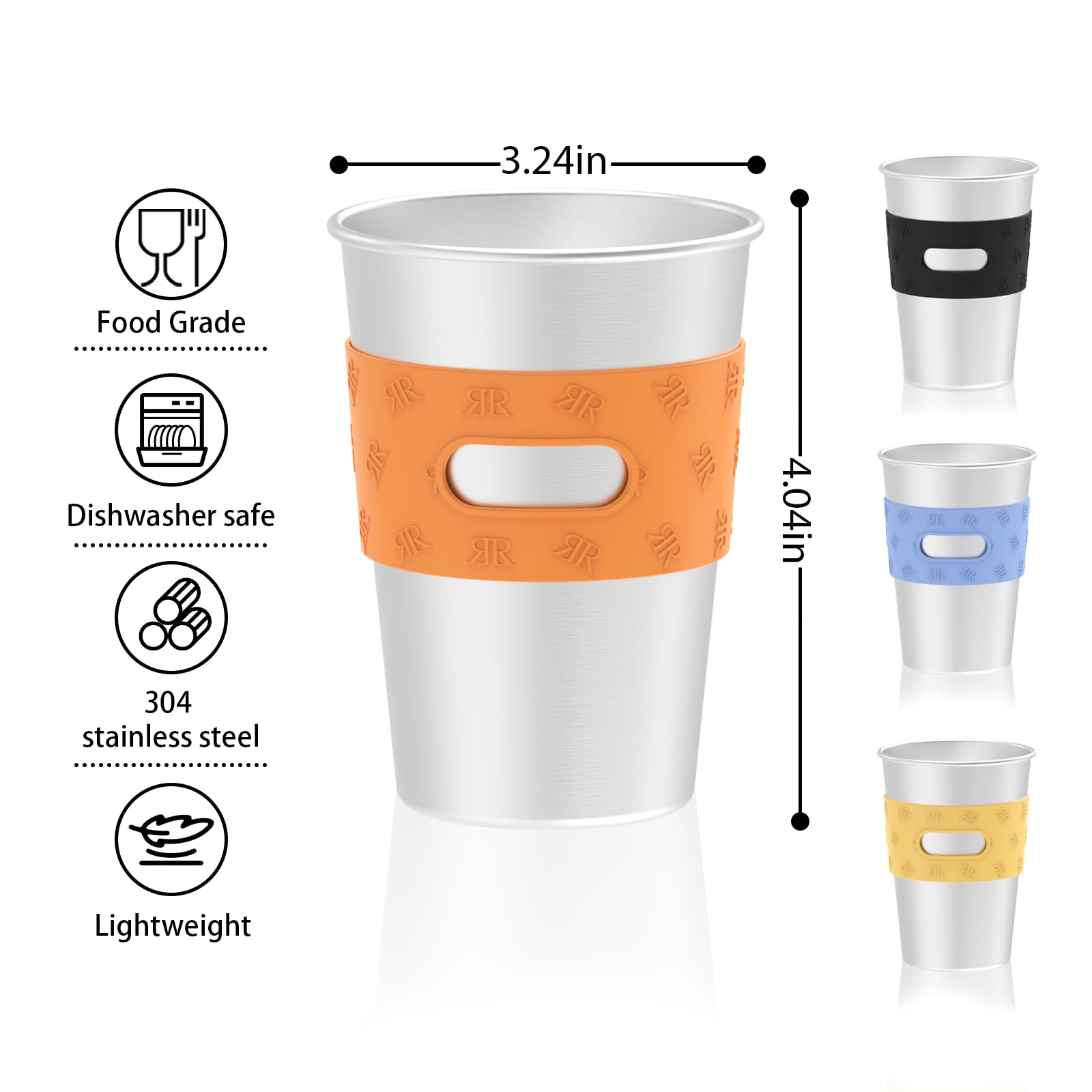 Rich&Ray 12 oz Magnetic Fridge Cups, Magnetic Hanging Cup Hanging on Fridge, Reusable Stainless Steel Cups with Silicone Cup Holder for Fridges or Water Coolers, 4 Pack (Multicolor)