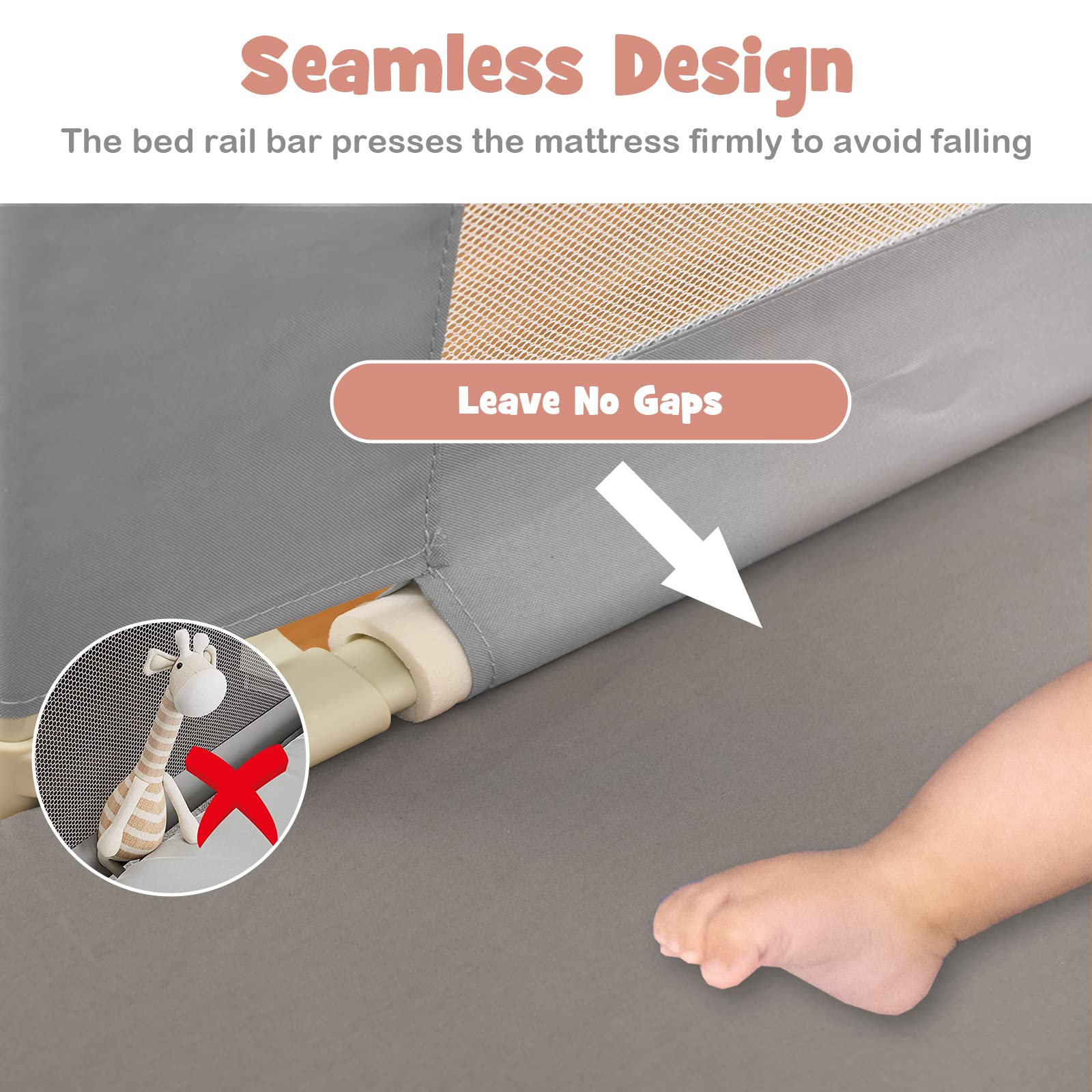 BABY JOY Bed Rail for Toddlers, 57ββ Extra Long, Height Adjustable & Foldable Baby Bed Rail Guard w/Breathable Mesh & Double Safety Child Lock for Kids Twin Double Full Size Queen King Mattress, Gray