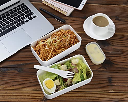 Bento Box Lunch Box with Upgraded Adjustable Strap, 2-Tier Japanese Bento Box Adult Stackable Leakproof BPA-Free 1200ml Lunch Containers with Cutlery Lunch Bag-White
