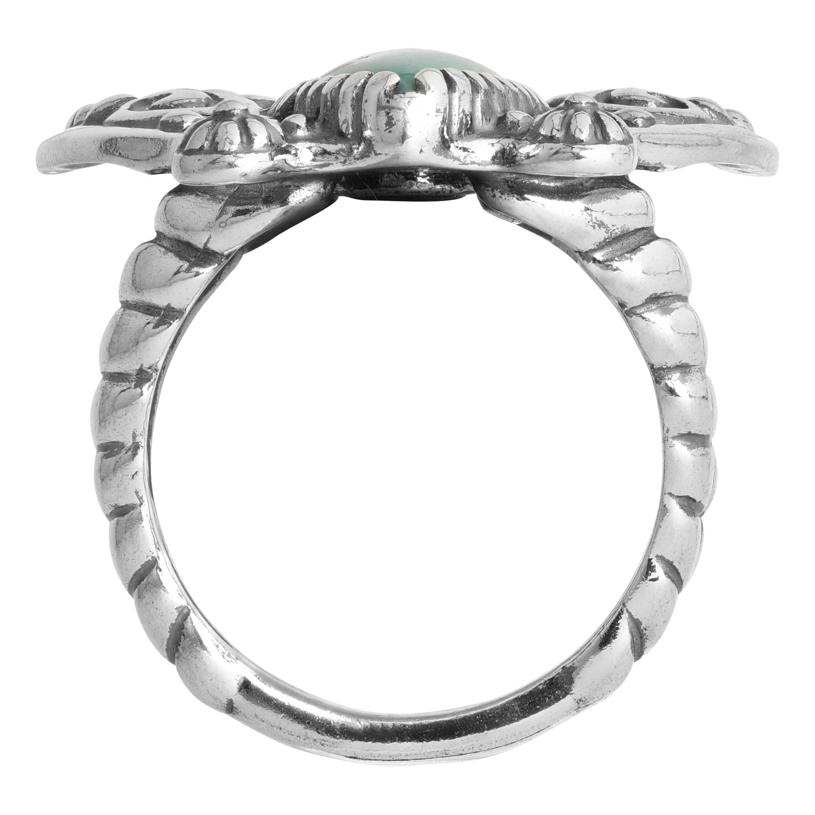 American West Sterling Silver Women's Ring Green Turquoise Gemstone Butterfly Design Size 8