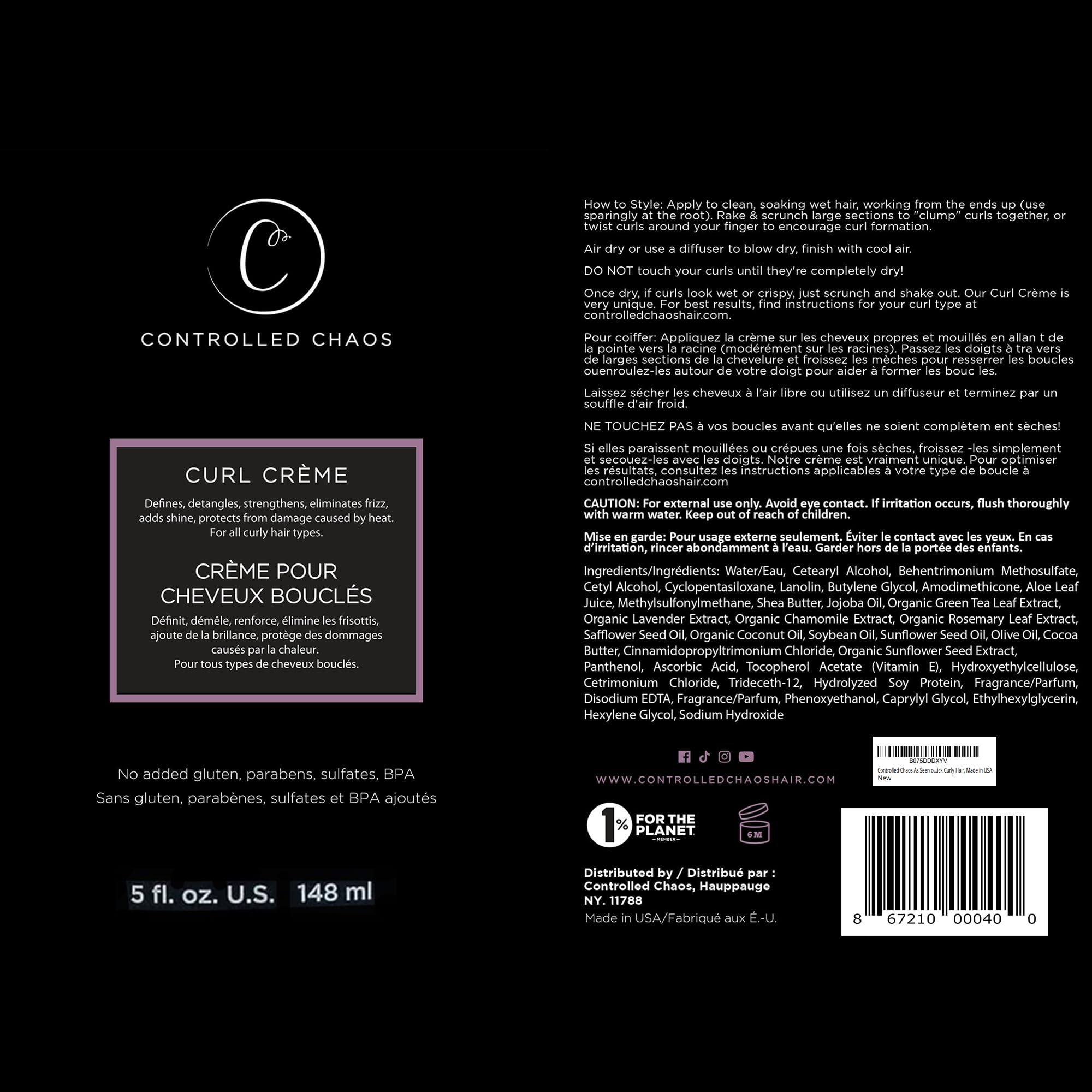 Controlled Chaos Hair Moisturizer for Curly Hair - Paraben & Sulfate Free, Moisturizes & Defines Extra Dry, Curly & Coarse Hair, Leave-in Hair Conditioner - 8 oz