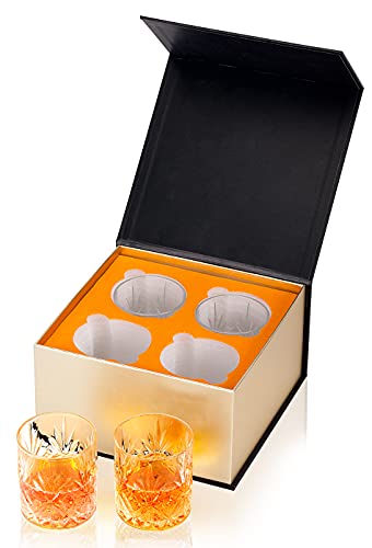 KANARS Whiskey Glasses Set of 4, 10 Oz Old Fashioned Bourbon Glass for Men Dad, Rocks Barware Lowball Tumblers for Scotch, Malt, Vodka, Cocktail and Irish Whisky Drinking