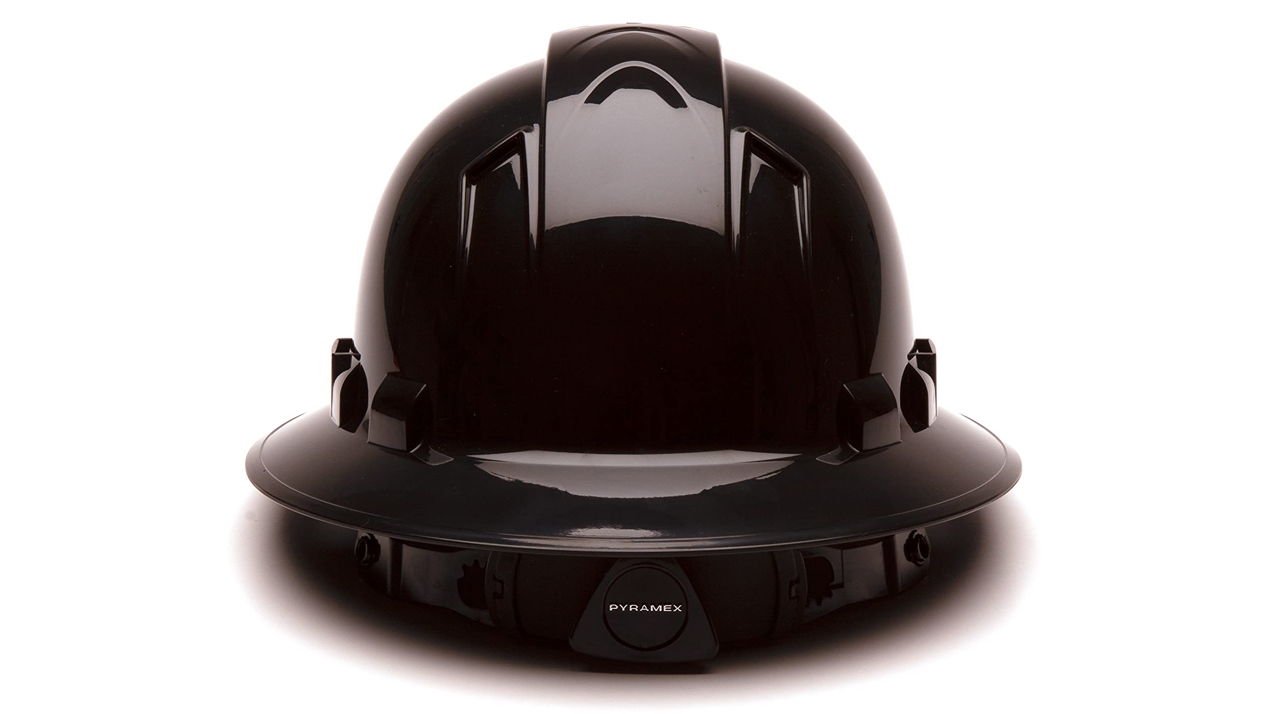 Pyramex Safety Ridgeline Full Brim Hard Hat, Vented, 4 Point Ratchet Suspension, Black, Medium