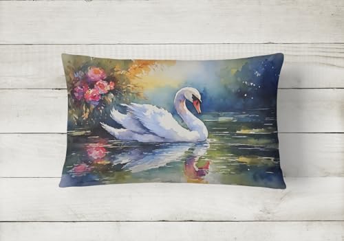 Caroline's Treasures DAC3277PW1216 Swan Throw Pillow Machine Washable, Indoor Outdoor Decorative Pillow for Couch, Bed or Patio, 12HX16W