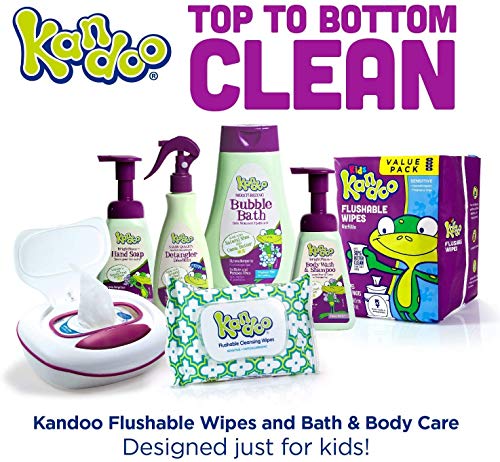 Kandoo Flushable Wipes for Baby and Kids, Unscented for Sensitive Skin, Hypoallergenic Potty Training Wet Cleansing Cloths, 50 Count, 10 Pack + Tub