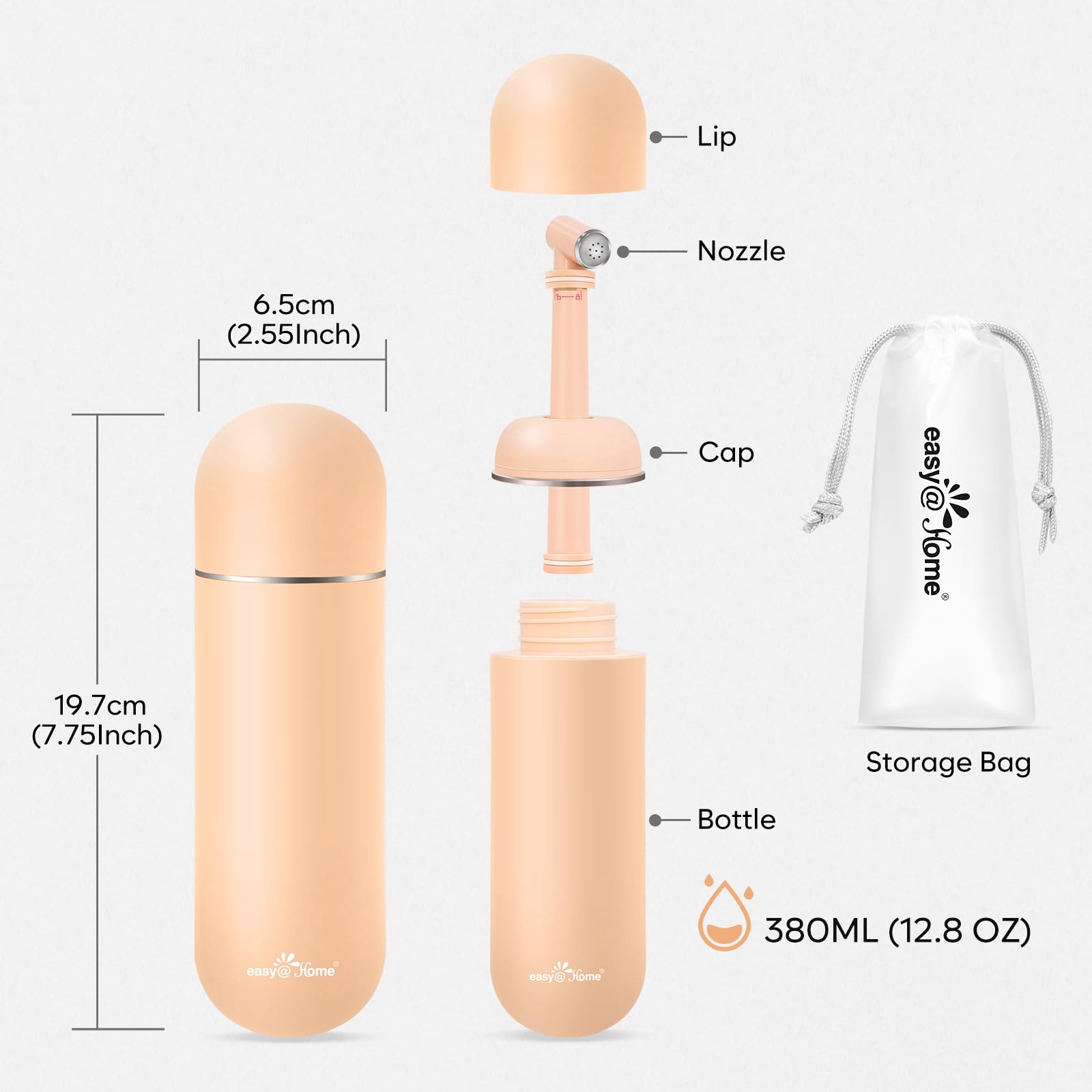 Easy@Home Portable Travel Bidet: Peri Bottle for Postpartum Care - Handheld Sprayer Kit with 380mL (12.8 oz) Large Capacity Bottle - Personal Hygiene Water Spray for Women & Men | EPB-01 Brown