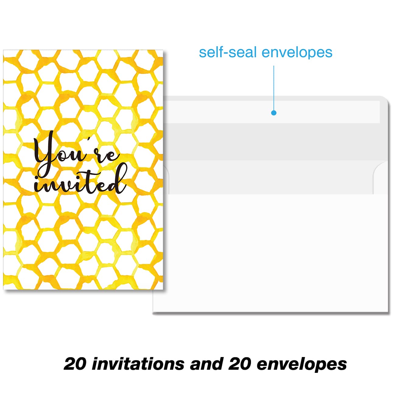Soiceu Cute Bee-Day Bee 1st Birthday Invitations with Envelopes Set of 20 Watercolors Beehive Bee 1 Year Old First Birthday Party Invites