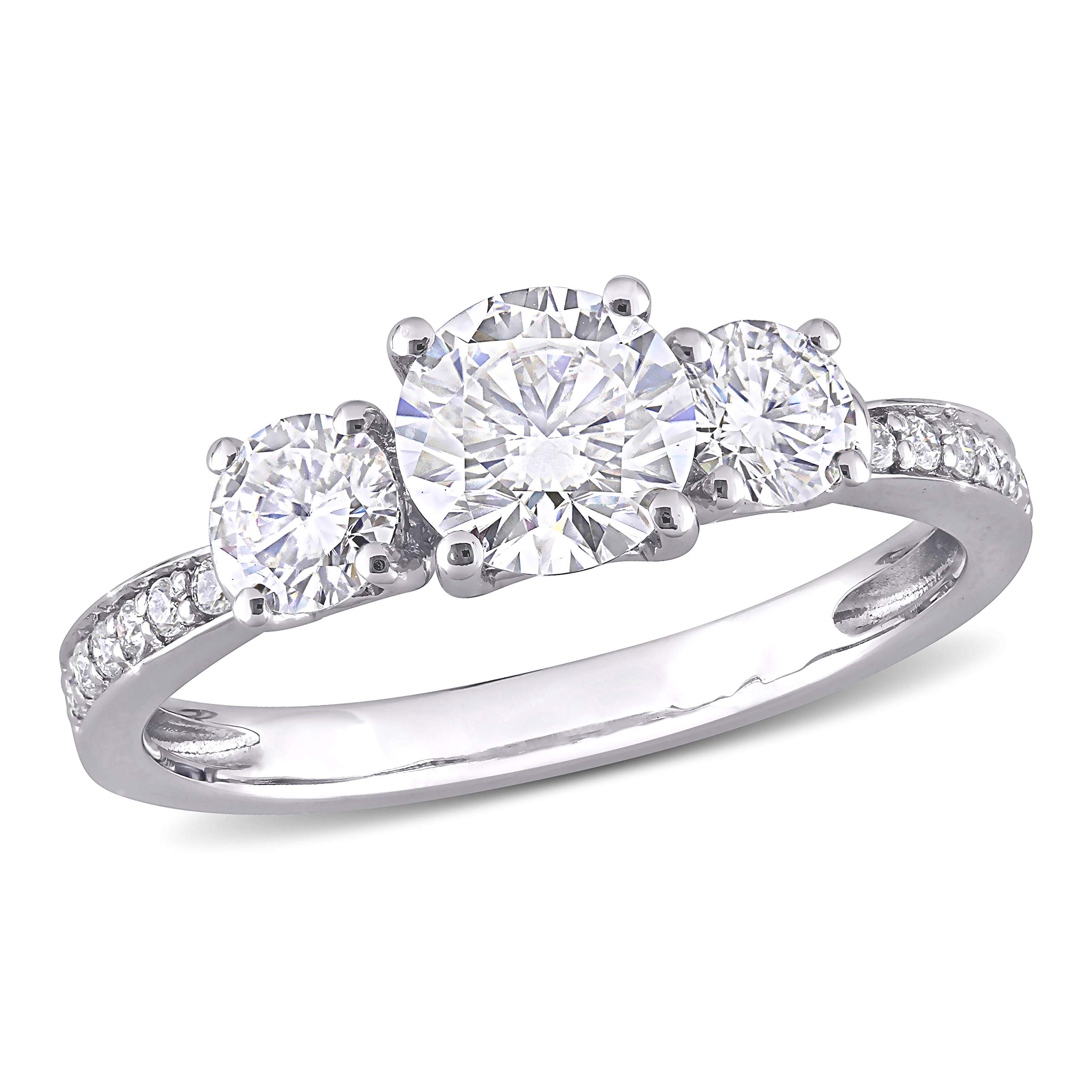 Abbie+Cleo Women's 3 Stone Moissanite Engagement Ring - White Gold Ring for Women - Anillo de Mujer - Moissanite - 10K White Gold(3 Moissanite-Round - size 7)