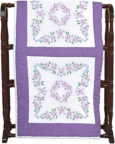 Jack Dempsey Needle Art Lavender Flowers Quilt Blocks, white