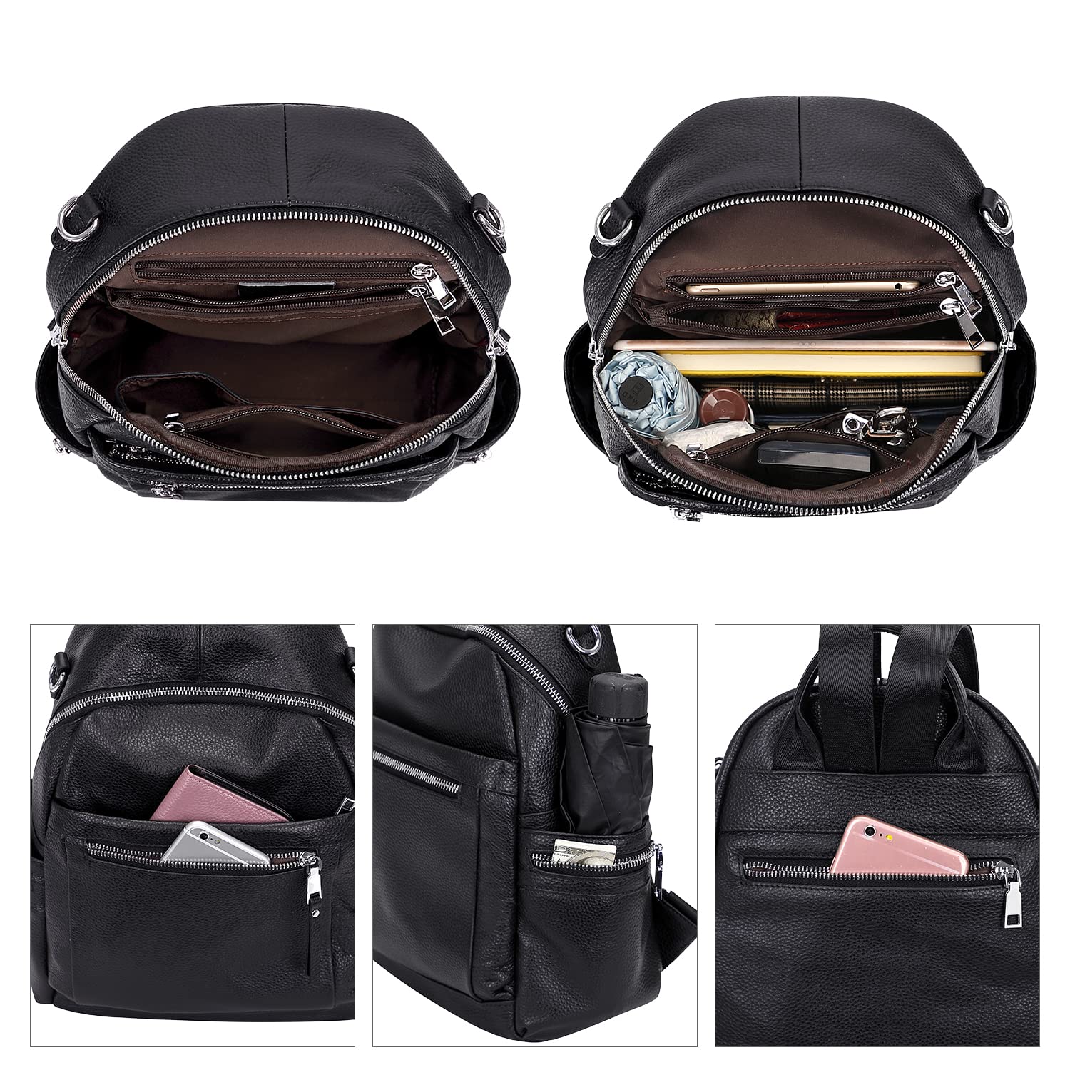ALTOSY Leather Backpack for Women Convertible Backpack Purse Fashion Shoulder Bag (S105 Black)